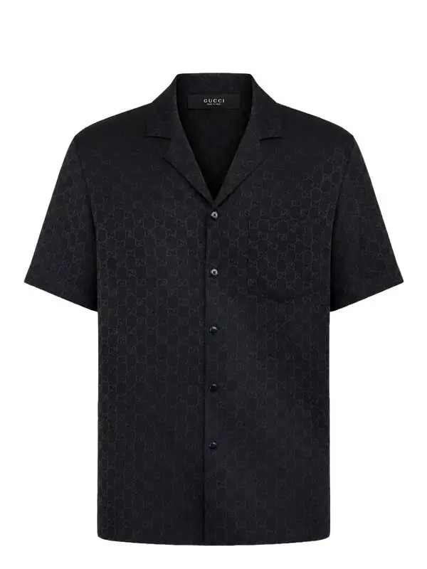 Gucci Gg Silk Jacquard Bowling Shirt - Blue