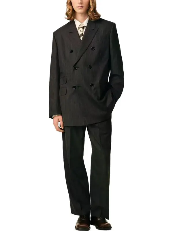 AMI Paris Double-breasted Striped Wool Blazer - Grey