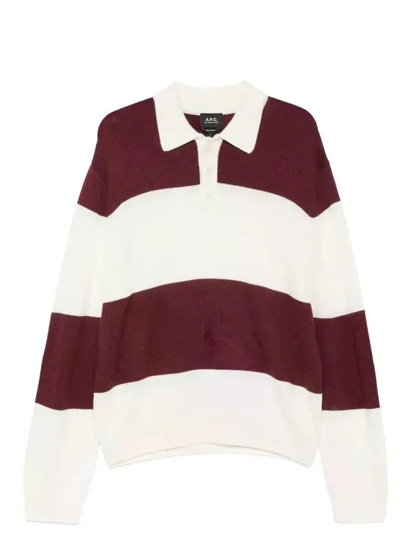 A.p.c. Striped Fine Knit Polo Sweater - White