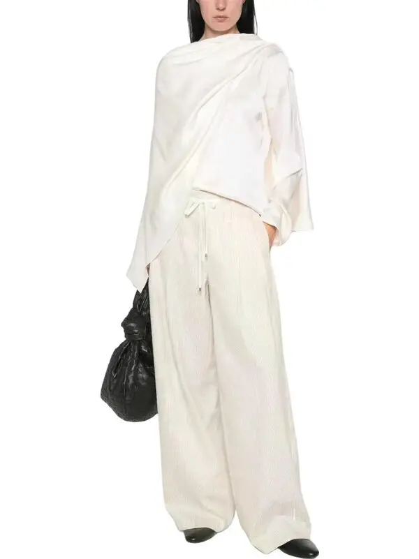 CAMBIO Pinstripe Drawstring Wide Leg Trousers - Neutrals