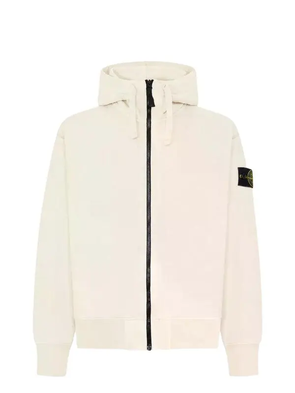 Stone Island 6100009 Organic-cotton-fleece Oversized-fit Zip-up Hooded Sweatshirt With Pockets - Neutrals