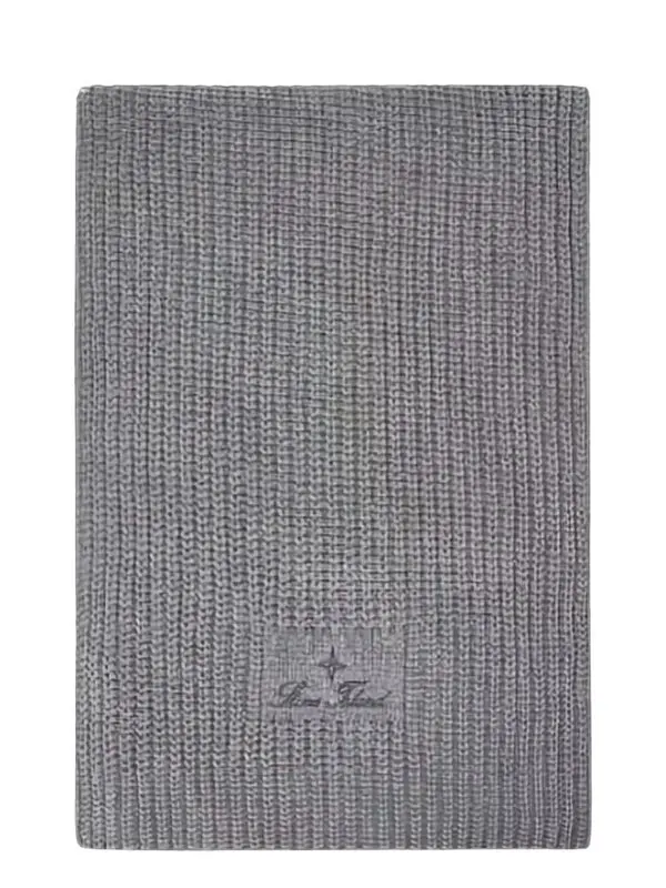 Stone Island N200001 Mouliné-cotton-chenille-knit Scarf With Archival-script-logo Embroidery - Grey