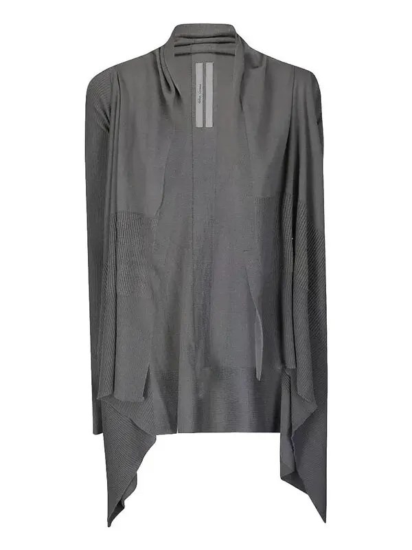 Rick Owens Ribbed Knit Asymmetrical Cardigan - Grey