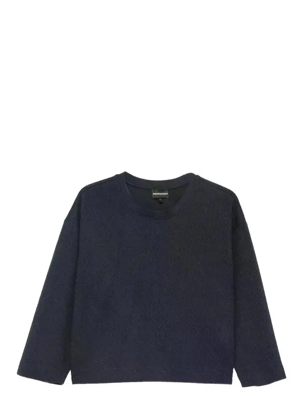 Emporio Armani Herringbone Textured Crew Neck Sweater - Blue
