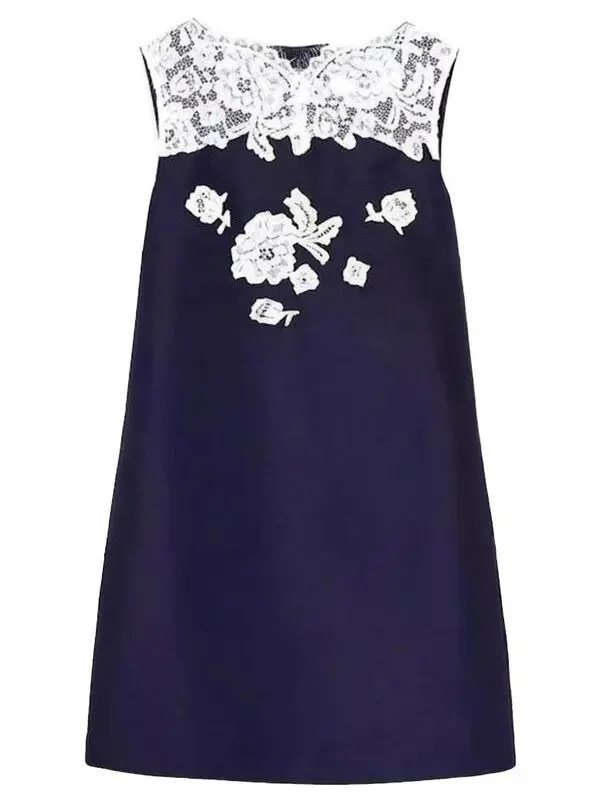 SELF-PORTRAIT Lace-trimmed Floral-appliqué Mini Dress - Blue