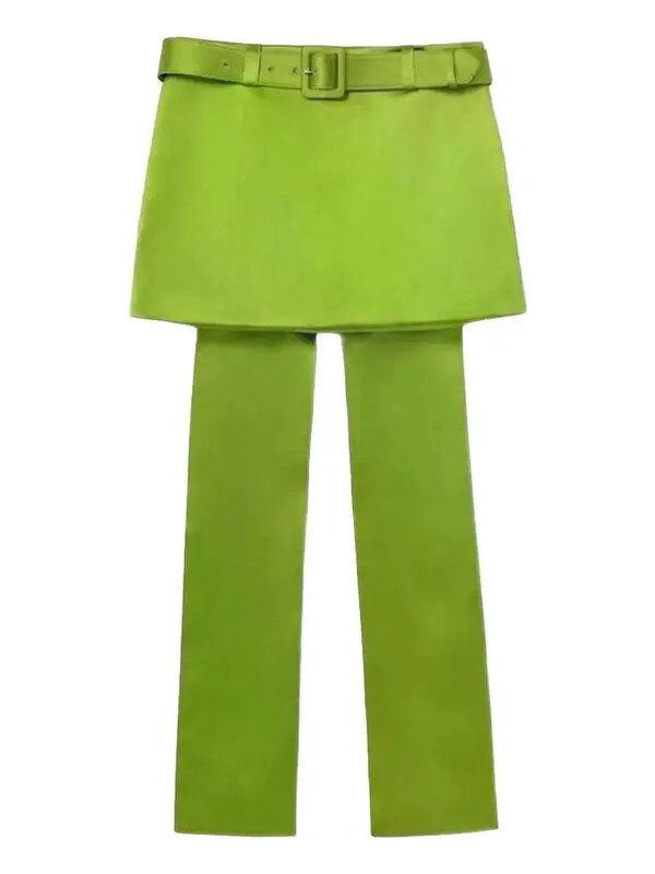 SELF-PORTRAIT Belted Skirt-overlay Trousers - Green