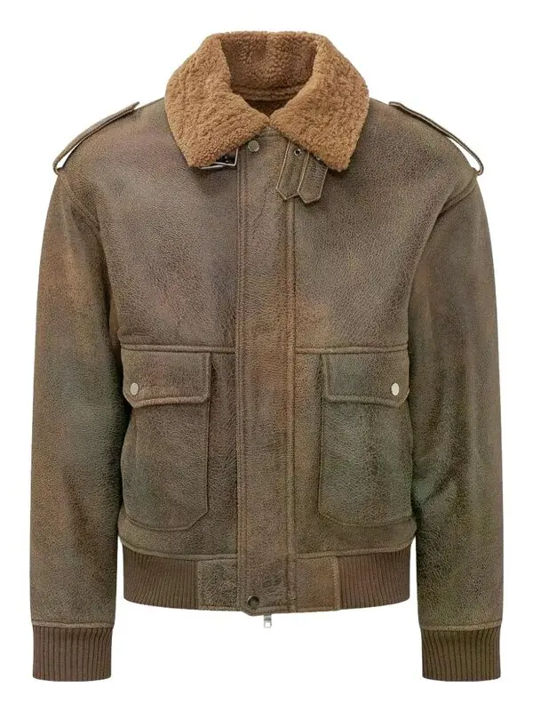 DFOUR Shearling-collar Epaulette Jacket - Brown