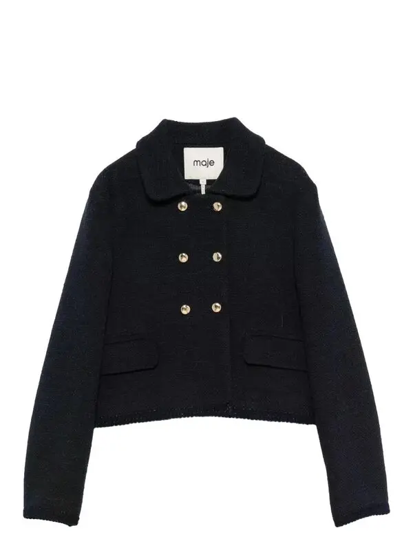 Maje Double-breasted Cropped Blazer - Blue