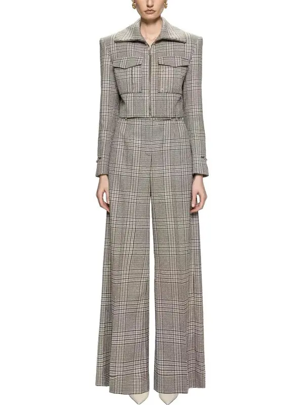 NISSA Checked Cropped Jacket - Grey
