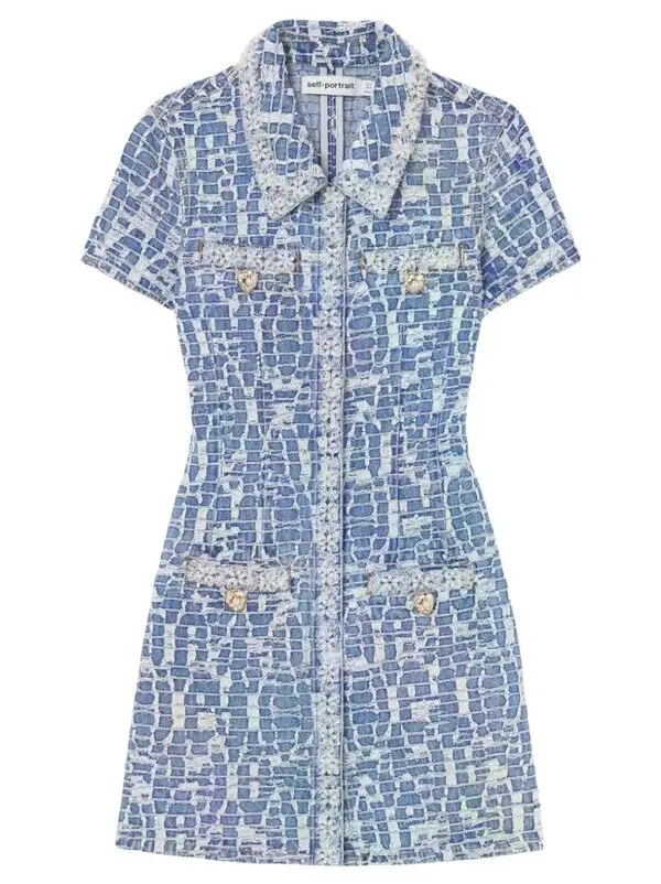 SELF-PORTRAIT Textured-denim Mini Dress - Blue