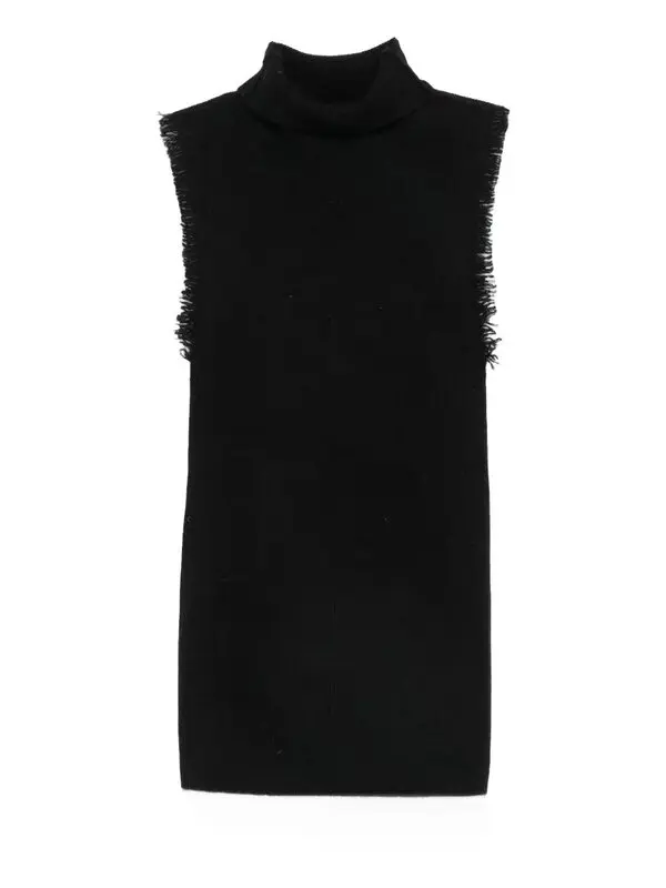 LE PETIT PULLE Sleeveless Ribbed Vest With Frayed Detailing - Black