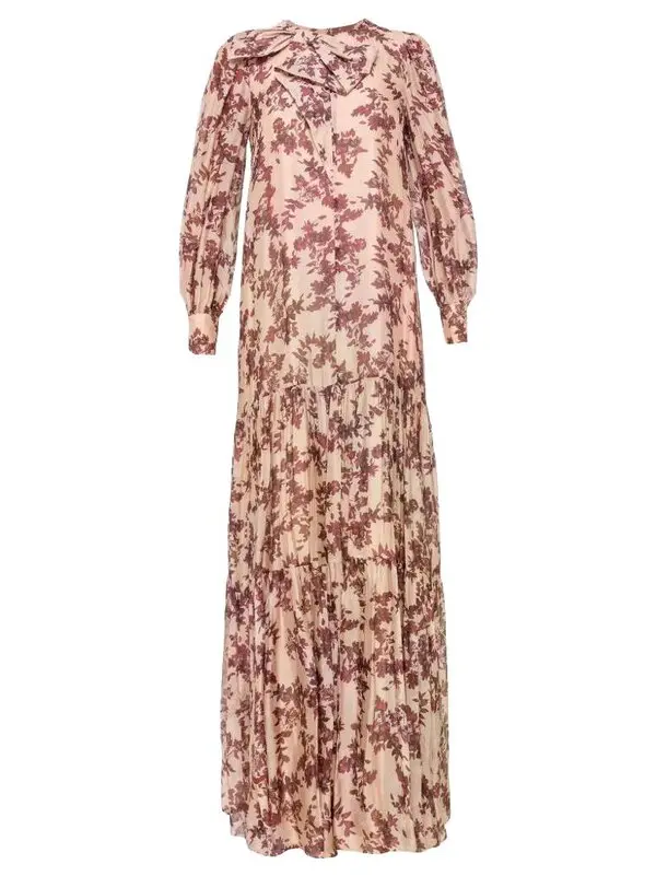 NISSA Floral Silk-blend Maxi Dress - Neutrals