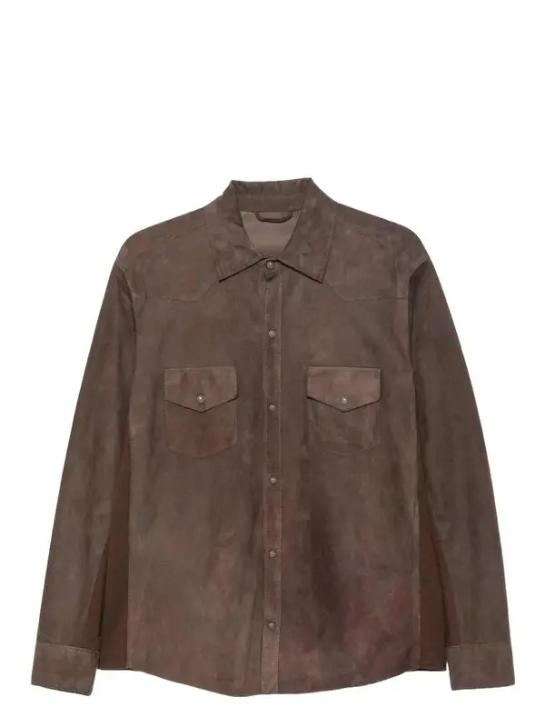 Eleventy Suede Panelled Jacket - Brown