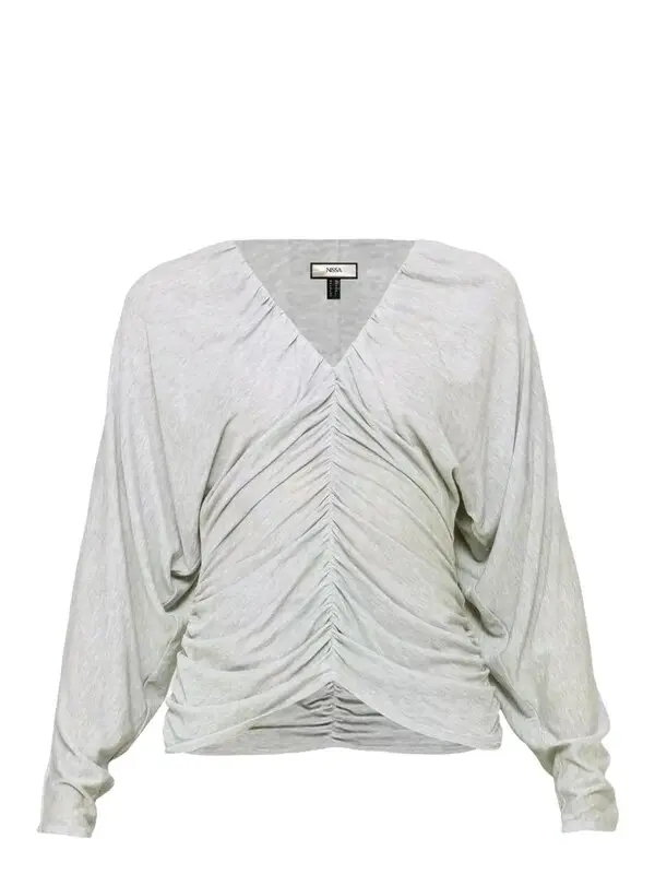 NISSA Draped Tencel™ And Wool Blend Top - Grey