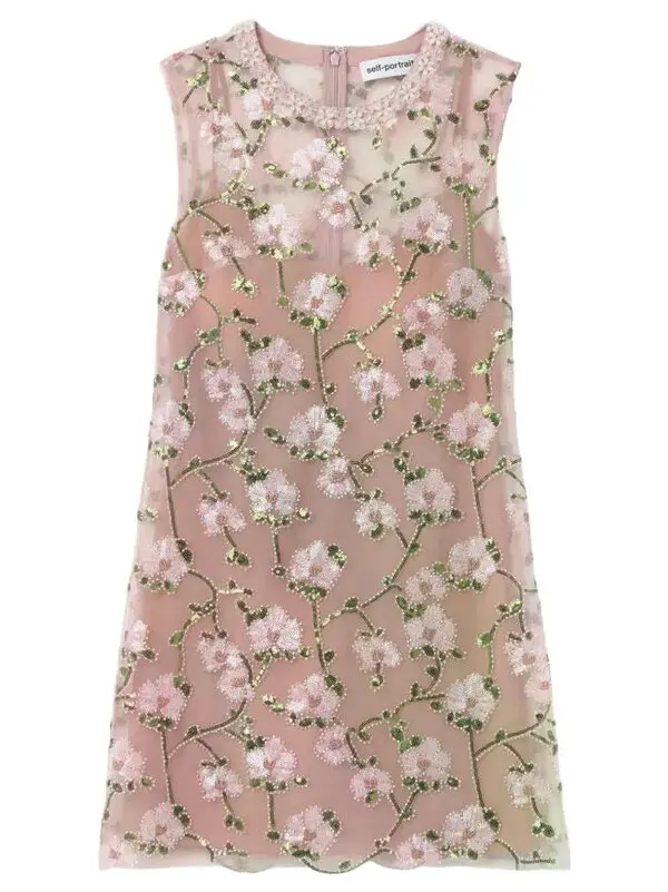 SELF-PORTRAIT Floral-sequin Mini Dress - Pink