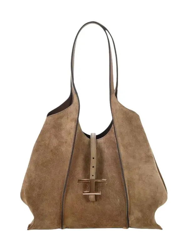 TOD'S T Timeless Shopping Bag In Suede Small - Brown