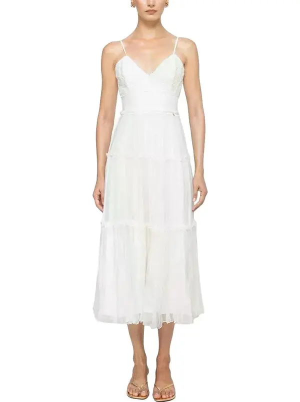NISSA Floral-embroidery Silk Midi Dress - White