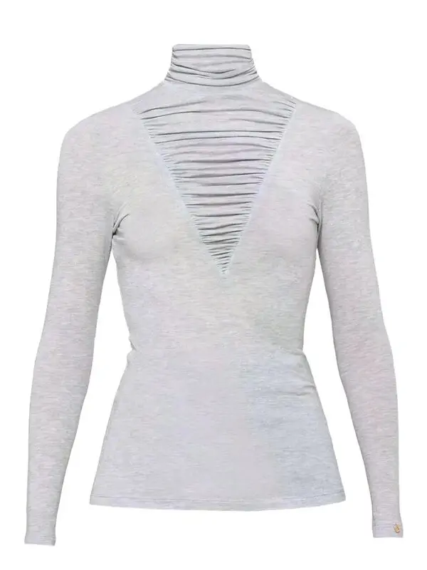 NISSA Lyocell Wool-blend Turtleneck Top With Long Sleeves - Grey