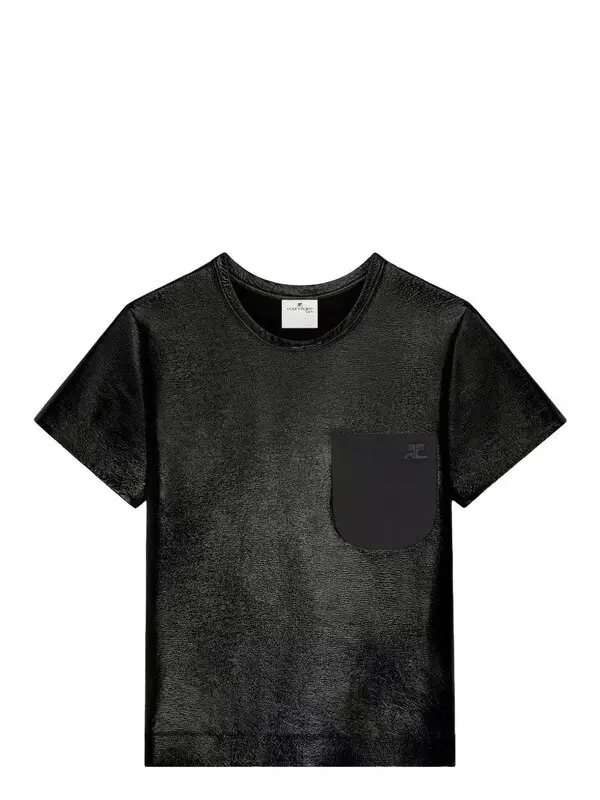COURREGES Pocket-detail Vinyl T-shirt - Black