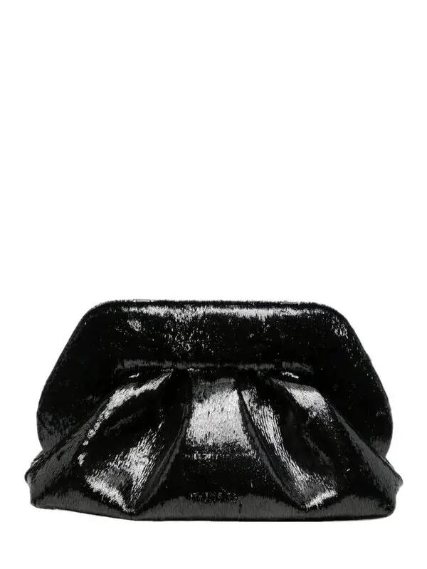 THEMOIRE Sequin-embellished Ruched Clutch Bag - Black