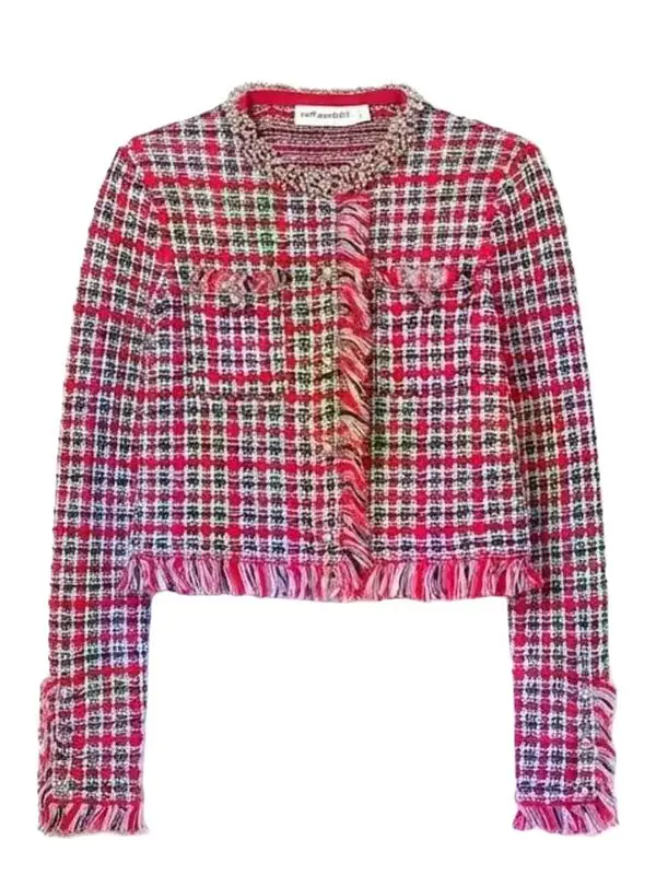 SELF-PORTRAIT Frayed-trim Tweed Jacket - Red