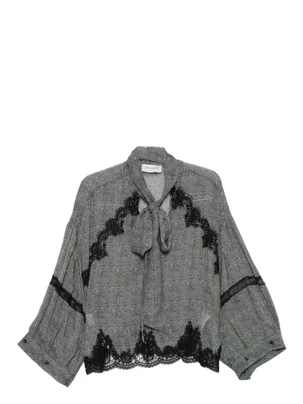 ERMANNO FIRENZE Check Print Lace Trim Blouse - Black