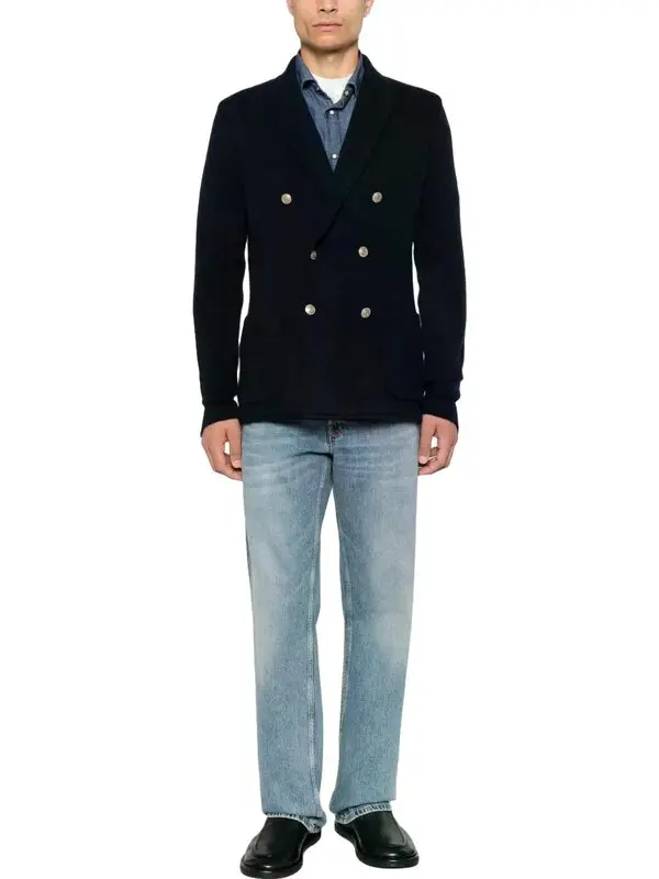 Eleventy Double-breasted Knitted Jacket - Blue