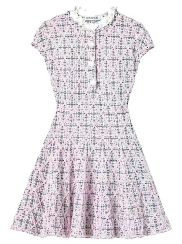SELF-PORTRAIT Check-knit Beaded Dress - Pink