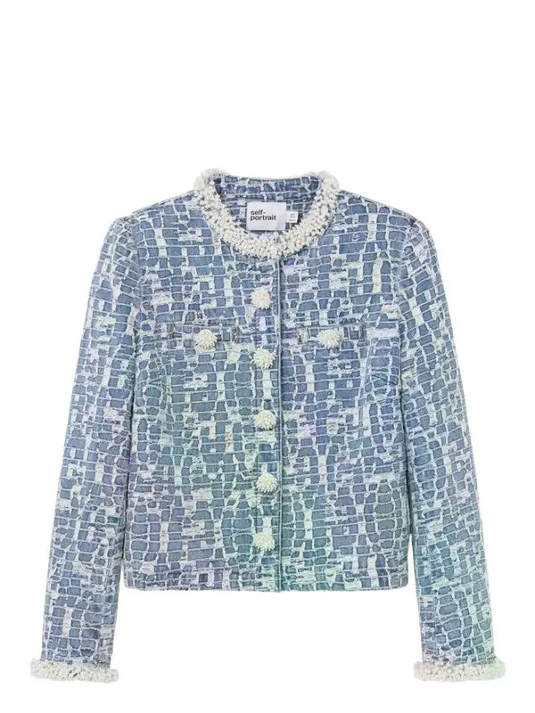 SELF-PORTRAIT Textured Finish Denim Jacket - Blue
