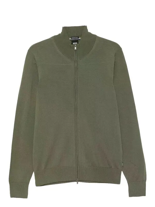 BOSS Zip-up Virgin Wool Sweater - Green