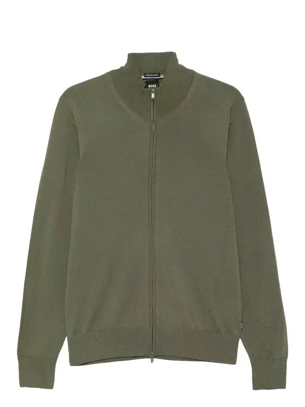 BOSS Zip-up Virgin Wool Sweater - Green