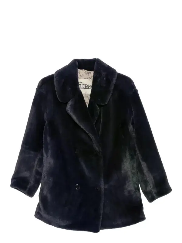 Herno Double-breasted Faux Fur Coat - Blue