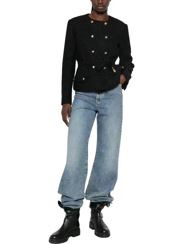 Maje Belted Double-breasted Tweed Jacket - Black