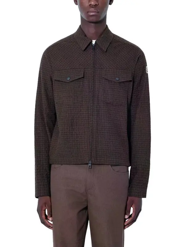 Moncler Checked Zip-up Shirt Jacket - Brown