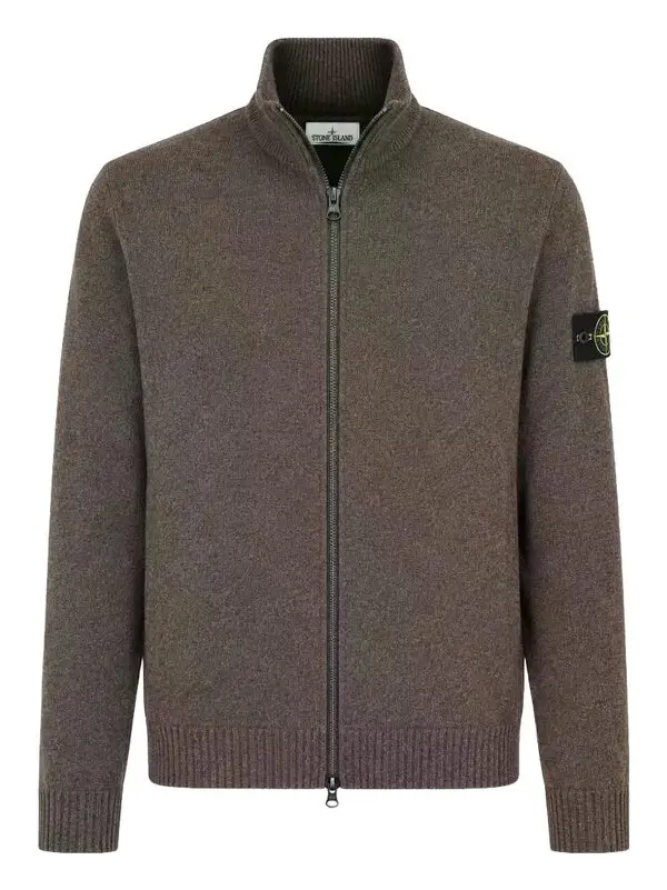 Stone Island Logo-patch Zip-up Wool Sweater - Brown