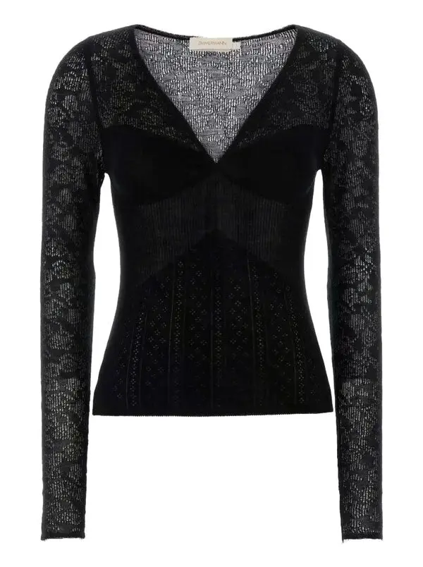 Zimmermann Pointelle-lace V-neck Top - Black