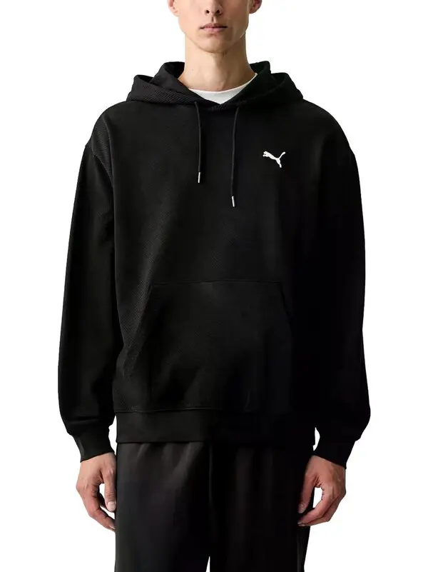 PUMA Logo-print Waffle-knit Hoodie - Black