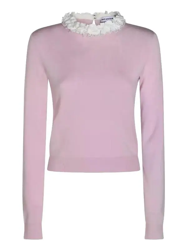 SELF-PORTRAIT Floral-embellished Long-sleeve Sweater - Pink