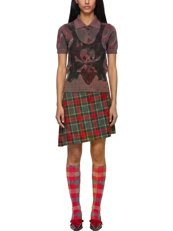 VIVIENNE WESTWOOD Skull-print Knitted Polo Shirt - Grey