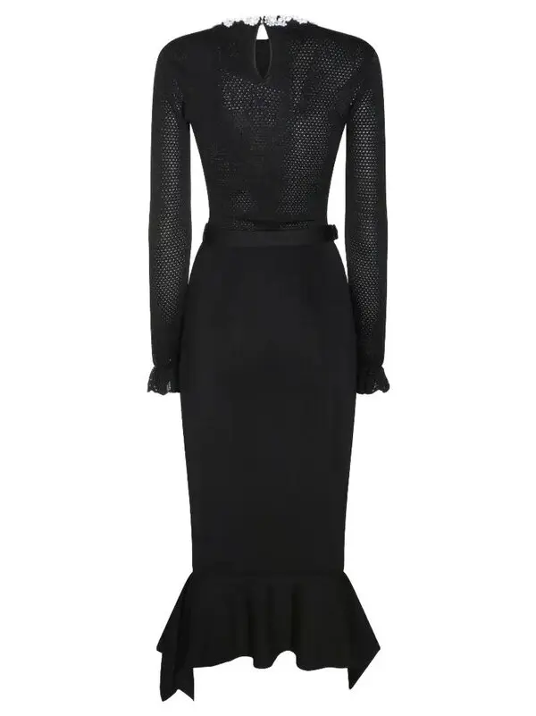 SELF-PORTRAIT Embellished Ruffled-hem Midi Dress - Black