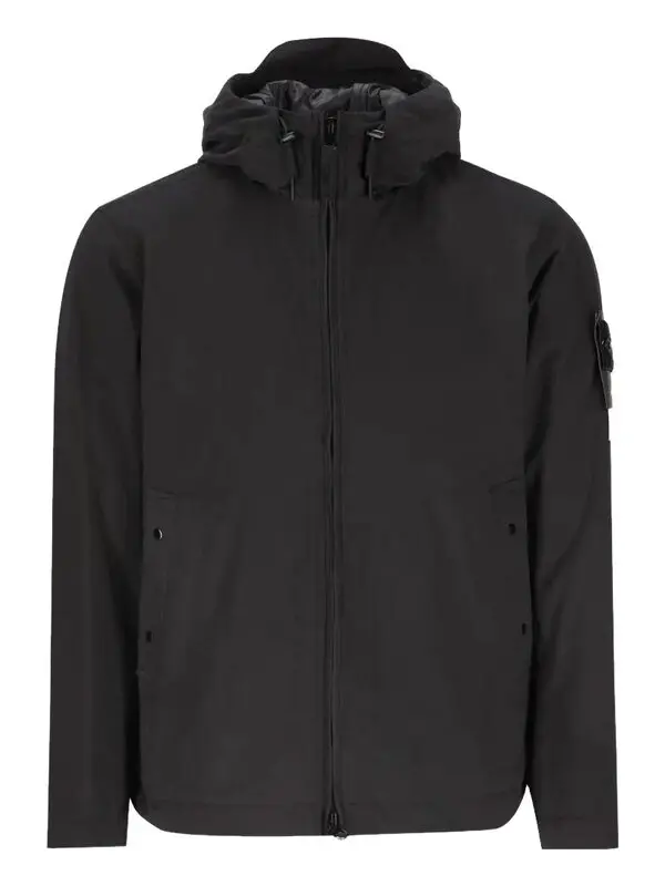 Stone Island Soft Shell-r Hooded Windbreaker - Black