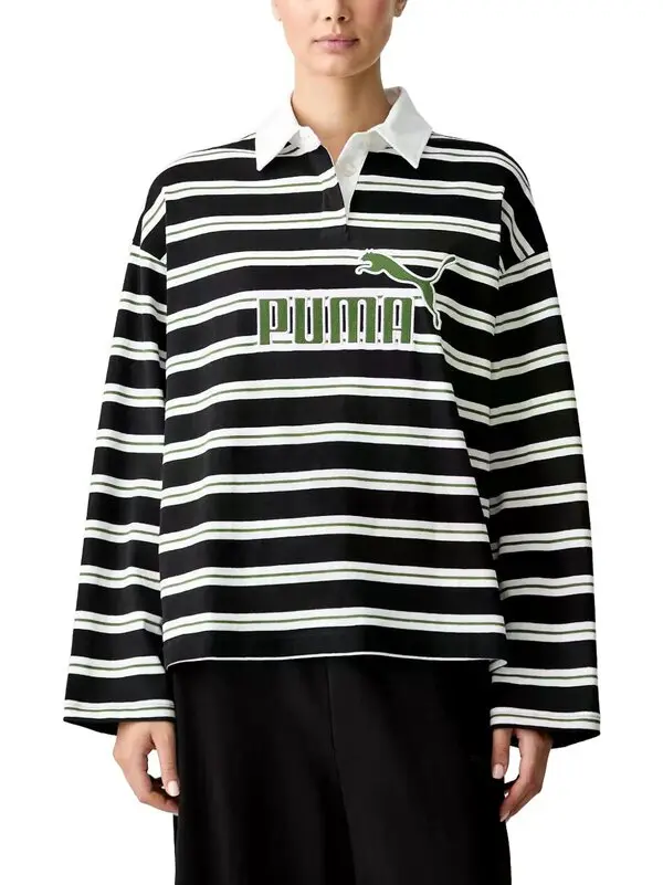 PUMA Striped Logo-embroidered Polo Shirt - Black