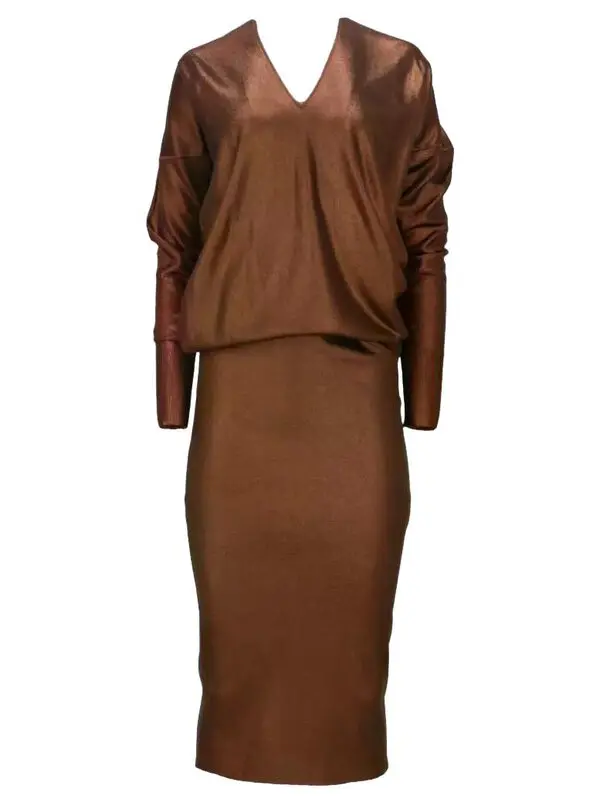 TOM FORD V-neck Long-sleeve Midi Dress - Brown
