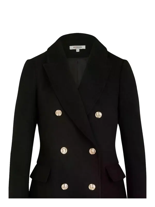MORGAN Double-breasted Peak Lapel Coat - Black