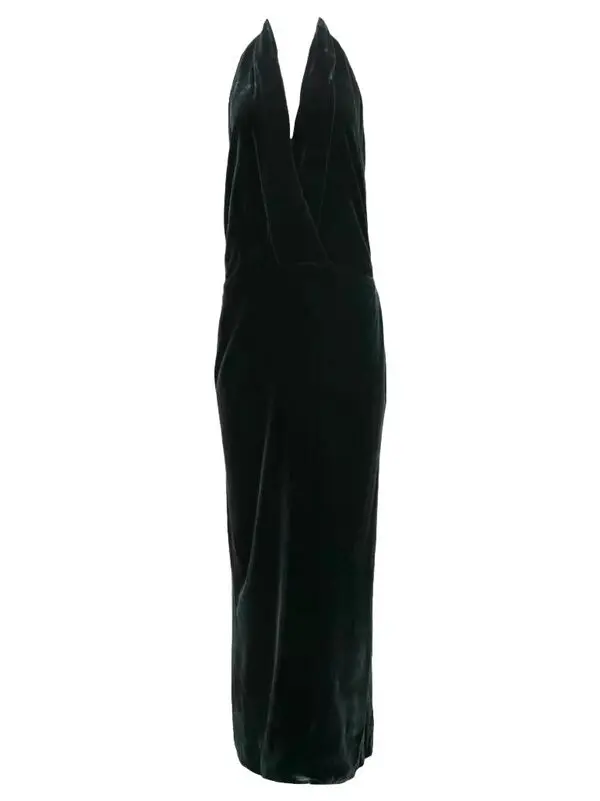 TOM FORD Velvet-texture Halterneck Fitted Maxi Dress - Green