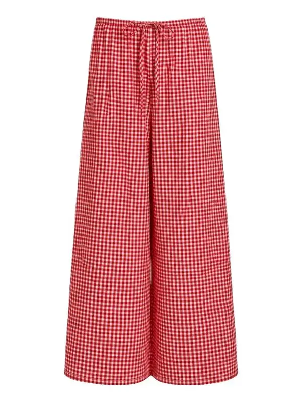 MONTCE Micro Gingham Drawstring Wide-leg Pant - Red