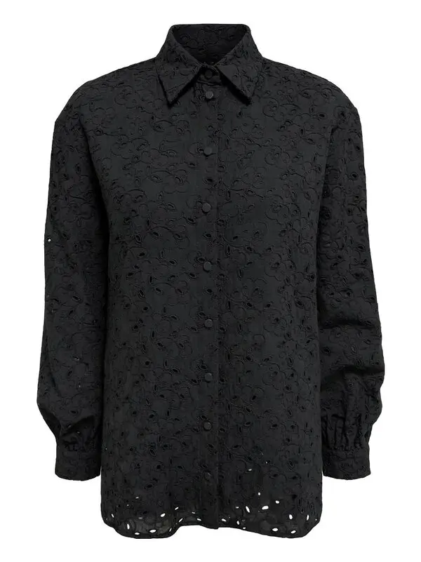 EXQUISE Marlee Broderie Anglaise Long Sleeve Shirt - Black