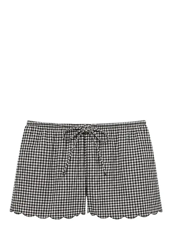 MONTCE Black & White Micro Gingham Scalloped Low-rise Drawstring Short - Black/white