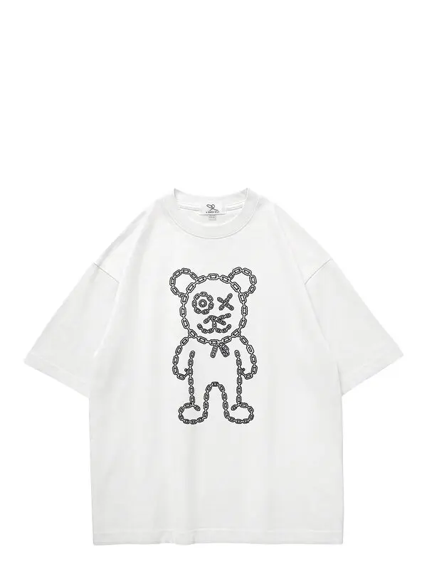 X ILONA BLUE Organic Cotton Embroidered Bear T-shirt - Black/white