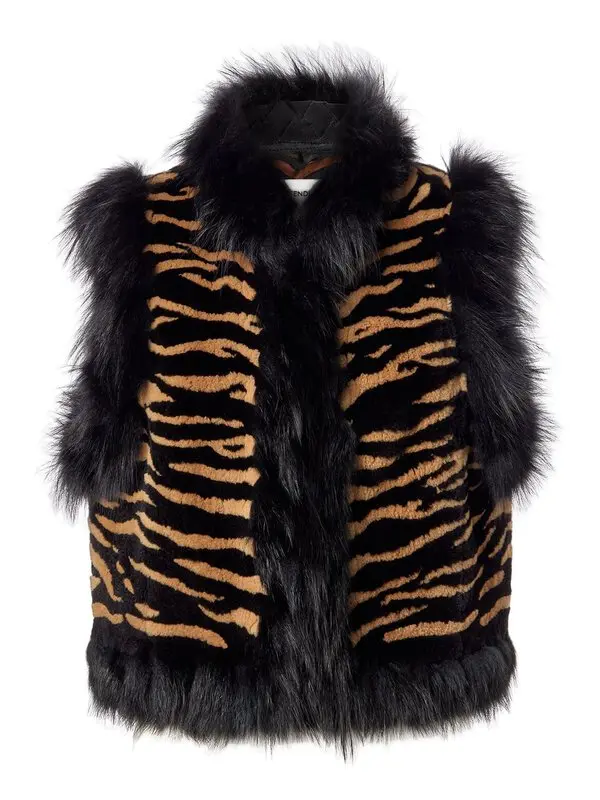 Fendi Tiger Effect Mink Gilet With Fox Fur Trim - Multicolour